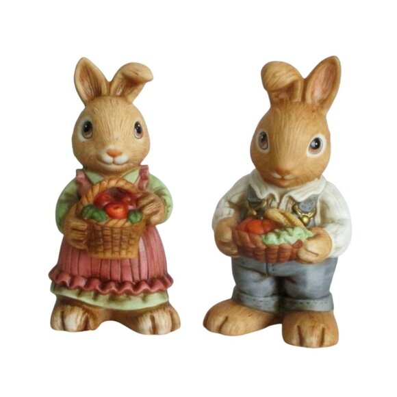 Homco | Accents | Homco Harvest Bounty Bunny Rabbit Figurines Boy Girl ...